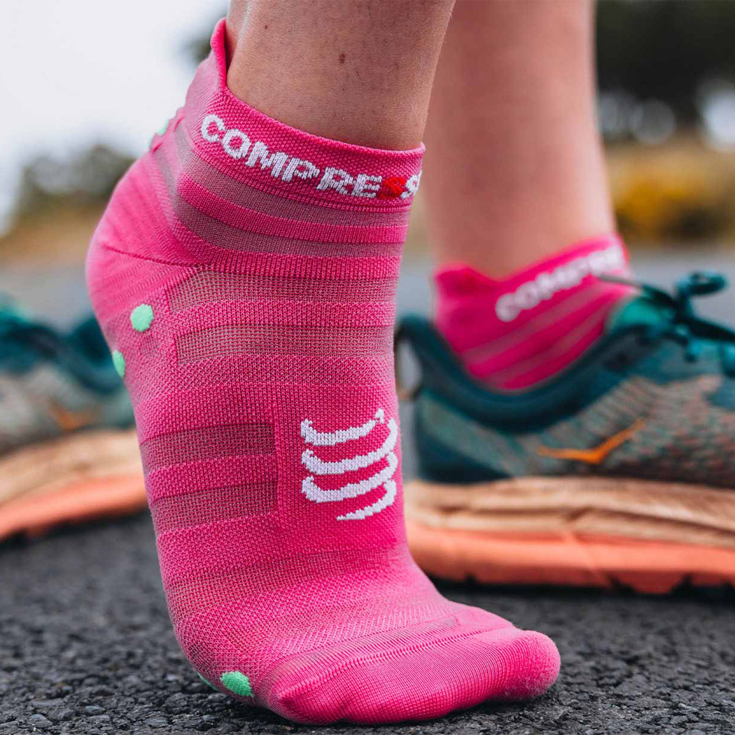 Compressport Pro Racing Ultralight Logo Running Socks - Hot Pink