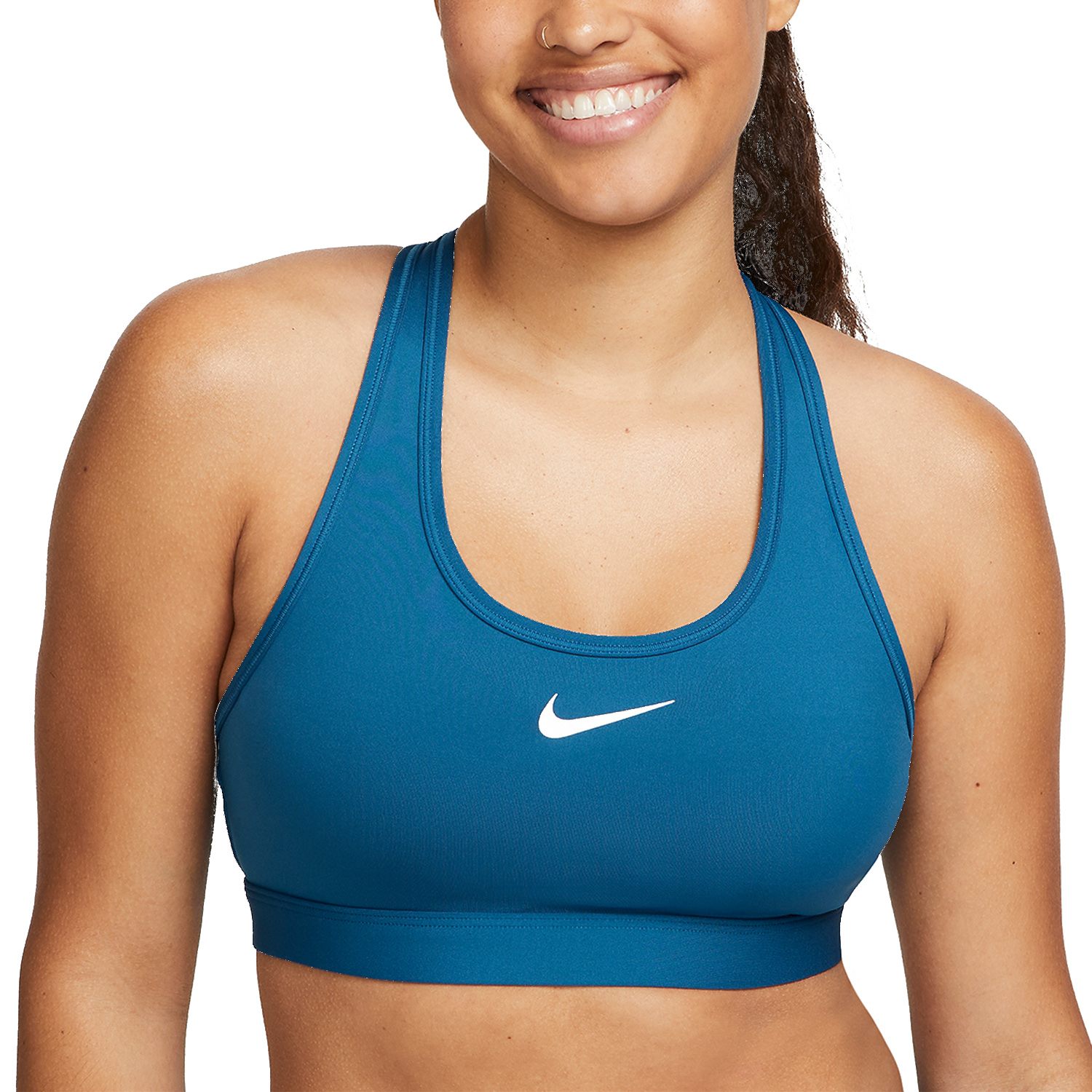 Nike Swoosh Dri Fit Womens Sports Bra Industrial Blue White